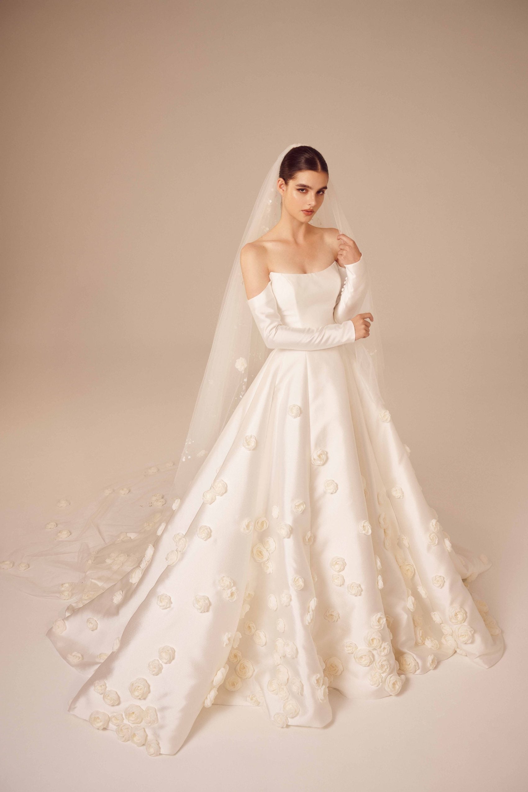 Long Sleeve Mikado Floral Ball Gown | Kleinfeld Bridal