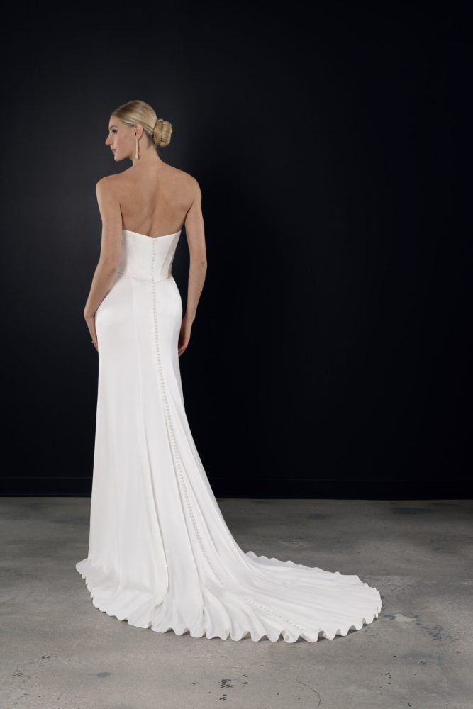 Chic Modern Satin Sheath With Buttons | Kleinfeld Bridal