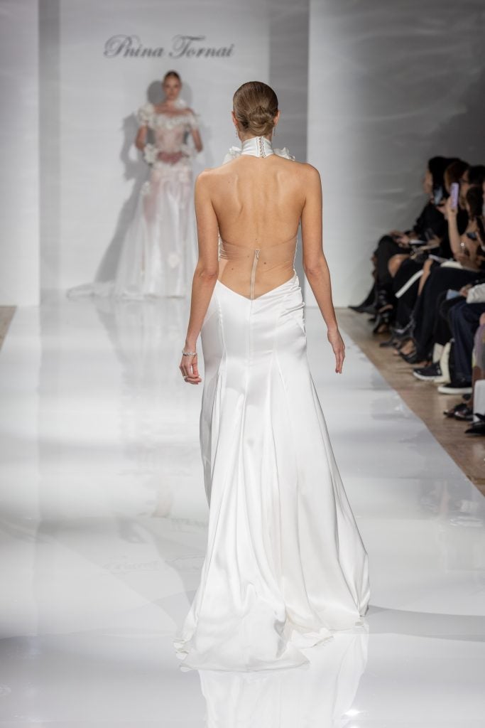 Simple Satin Halter-Neck Fit-and-Flare | Kleinfeld Bridal