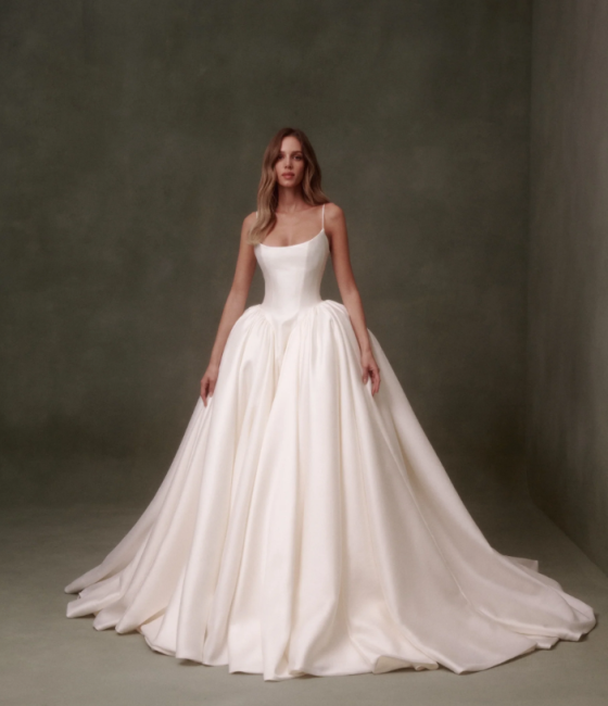 Simple And Dramatic Silk Basque-Waist Ball Gown | Kleinfeld Bridal