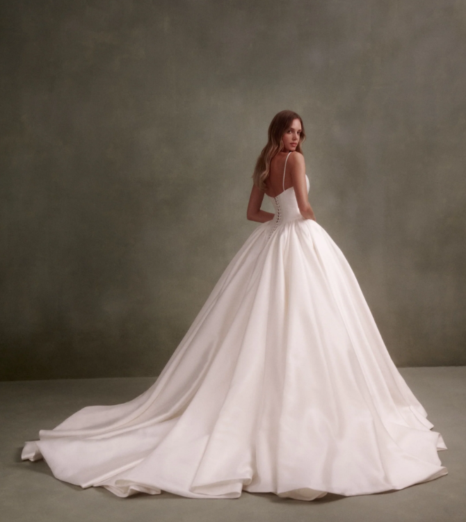 Simple And Dramatic Silk Basque-Waist Ball Gown | Kleinfeld Bridal