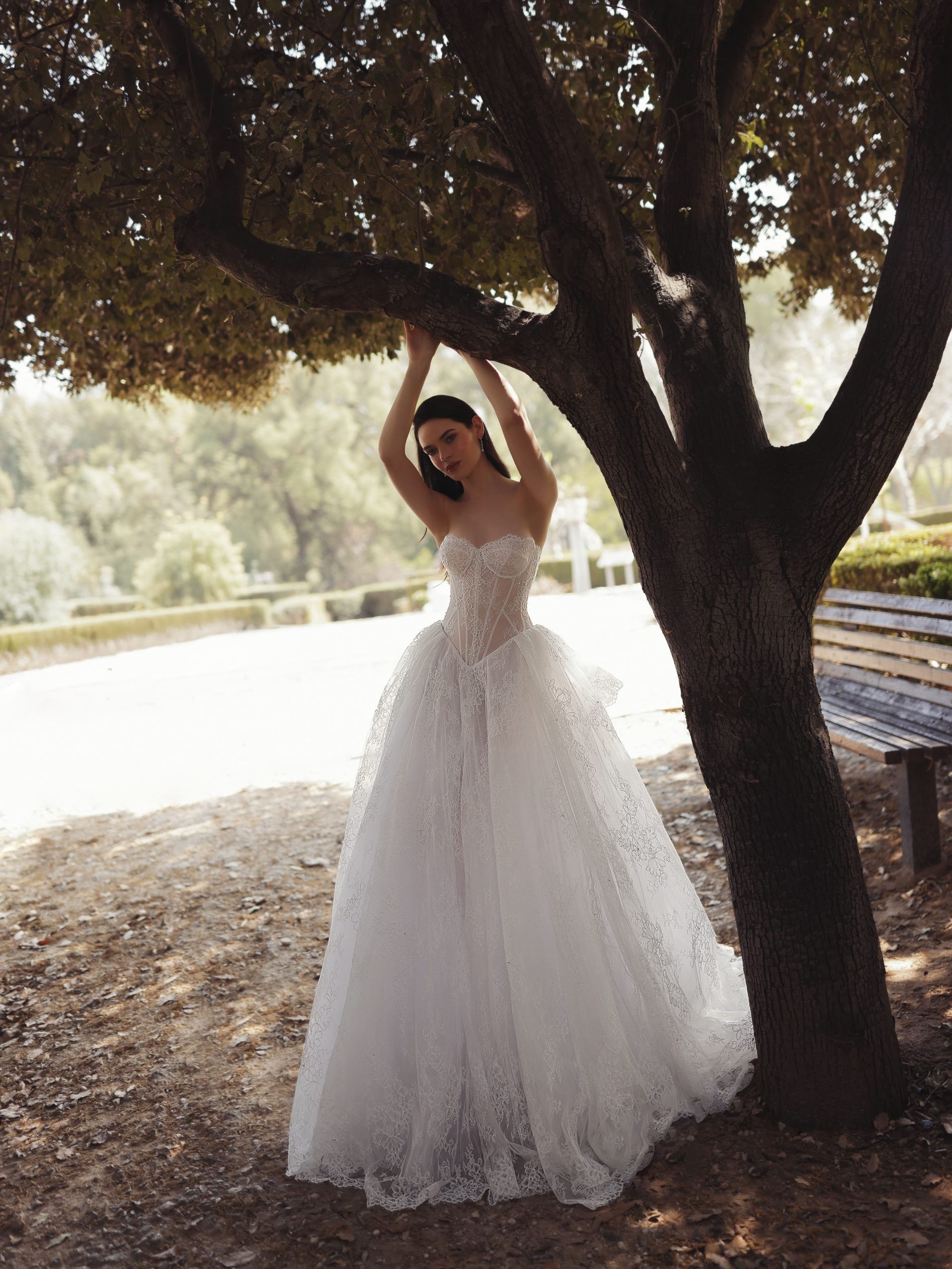 Pearl-Embellished Lace Basque-Waist Ball Gown | Kleinfeld Bridal