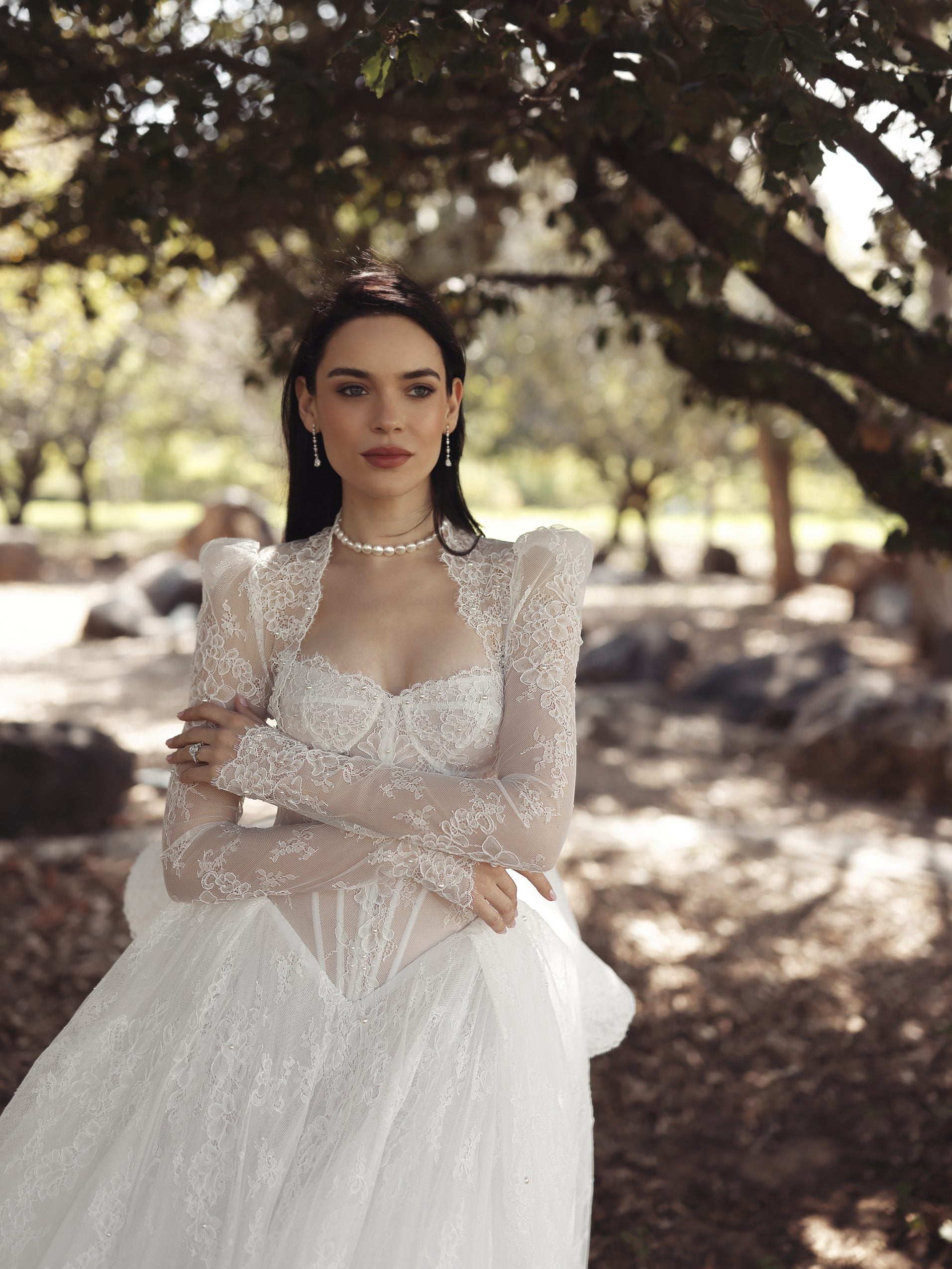 Pearl-Embellished Lace Basque-Waist Ball Gown | Kleinfeld Bridal