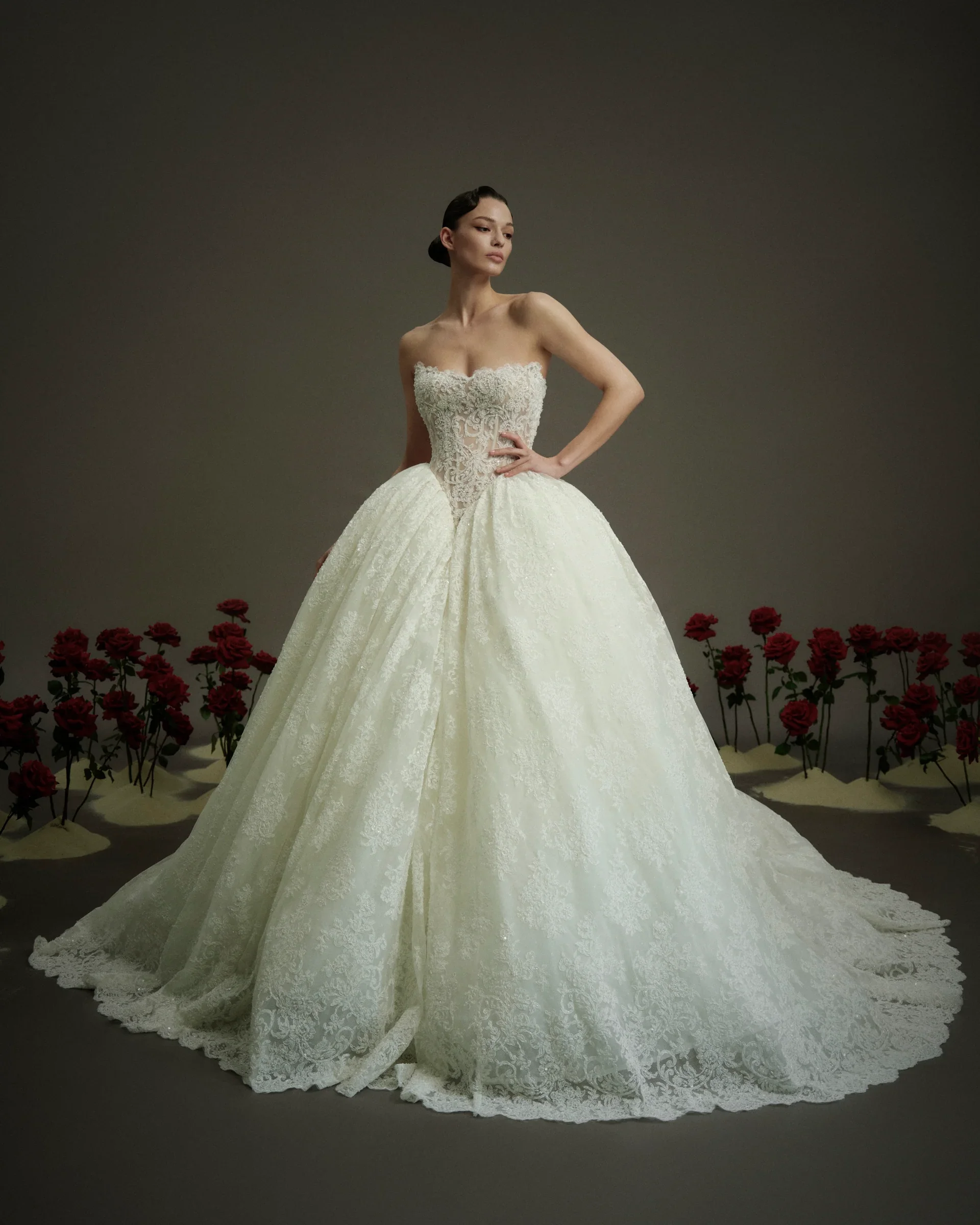 Couture Embellished-Lace Basque-Waist Ball Gown | Kleinfeld Bridal