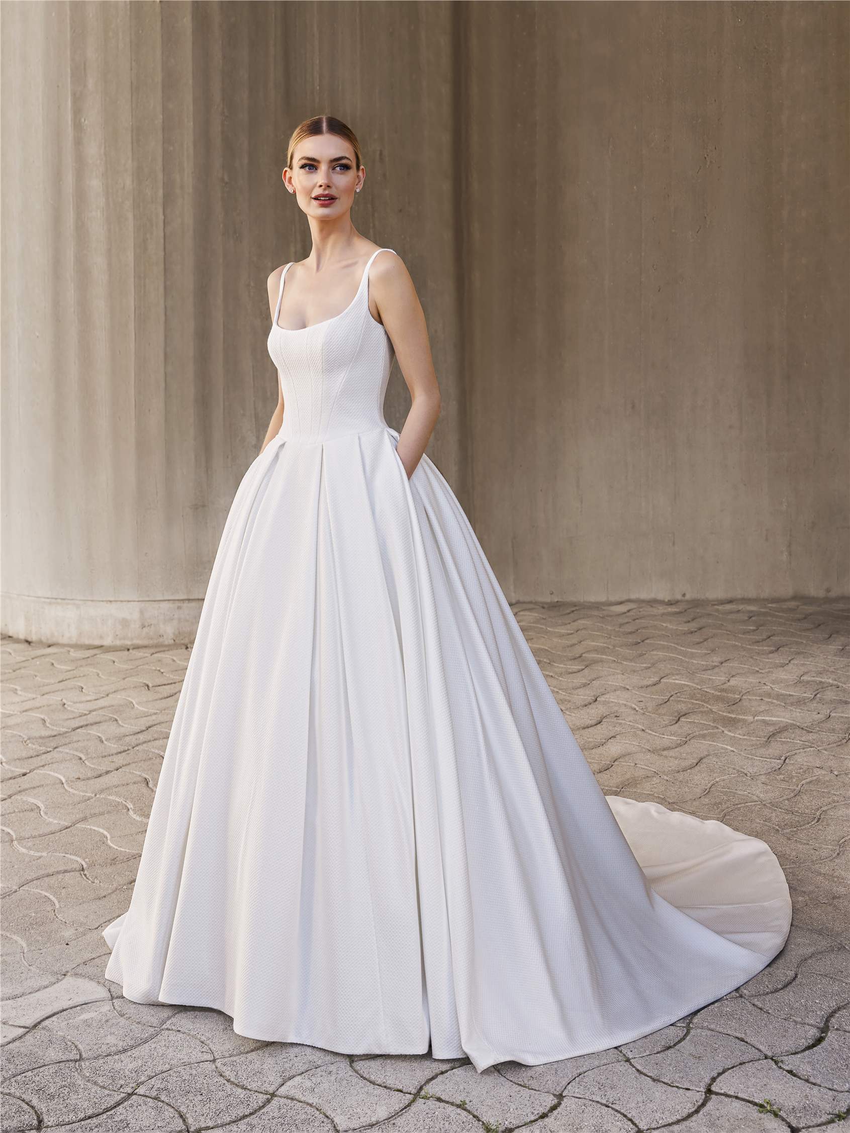 Scoop-Neck Textured Ball Gown With Pockets And Buttons | Kleinfeld Bridal