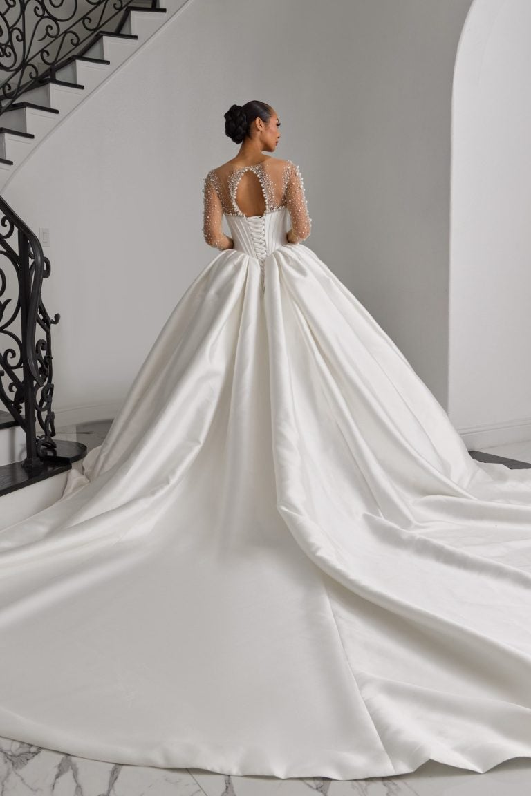 Couture Illusion High-Neck Long Sleeve Silk Ball Gown | Kleinfeld Bridal