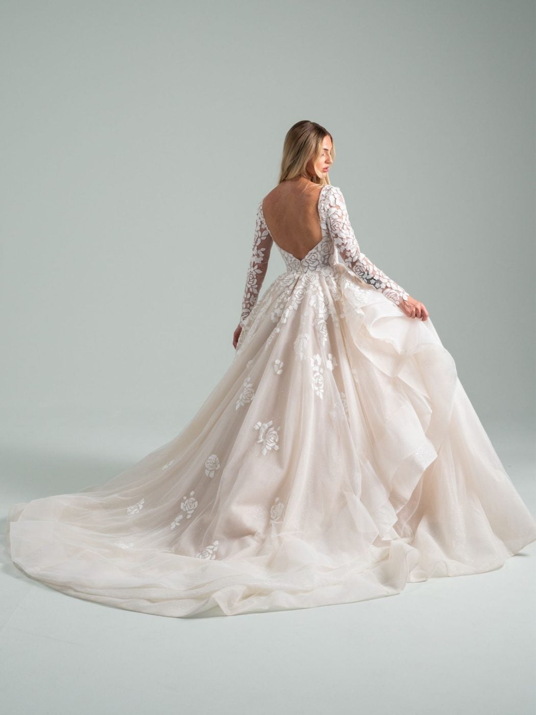 Modern And Romantic Long Sleeve Floral Ball Gown | Kleinfeld Bridal